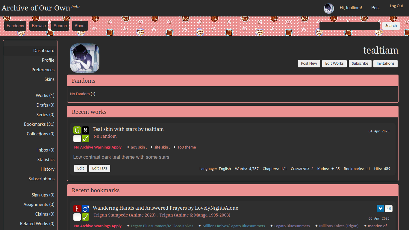 [AO3 skin] Strawberry Pie - tealtiam - No Fandom [Archive of Our Own]